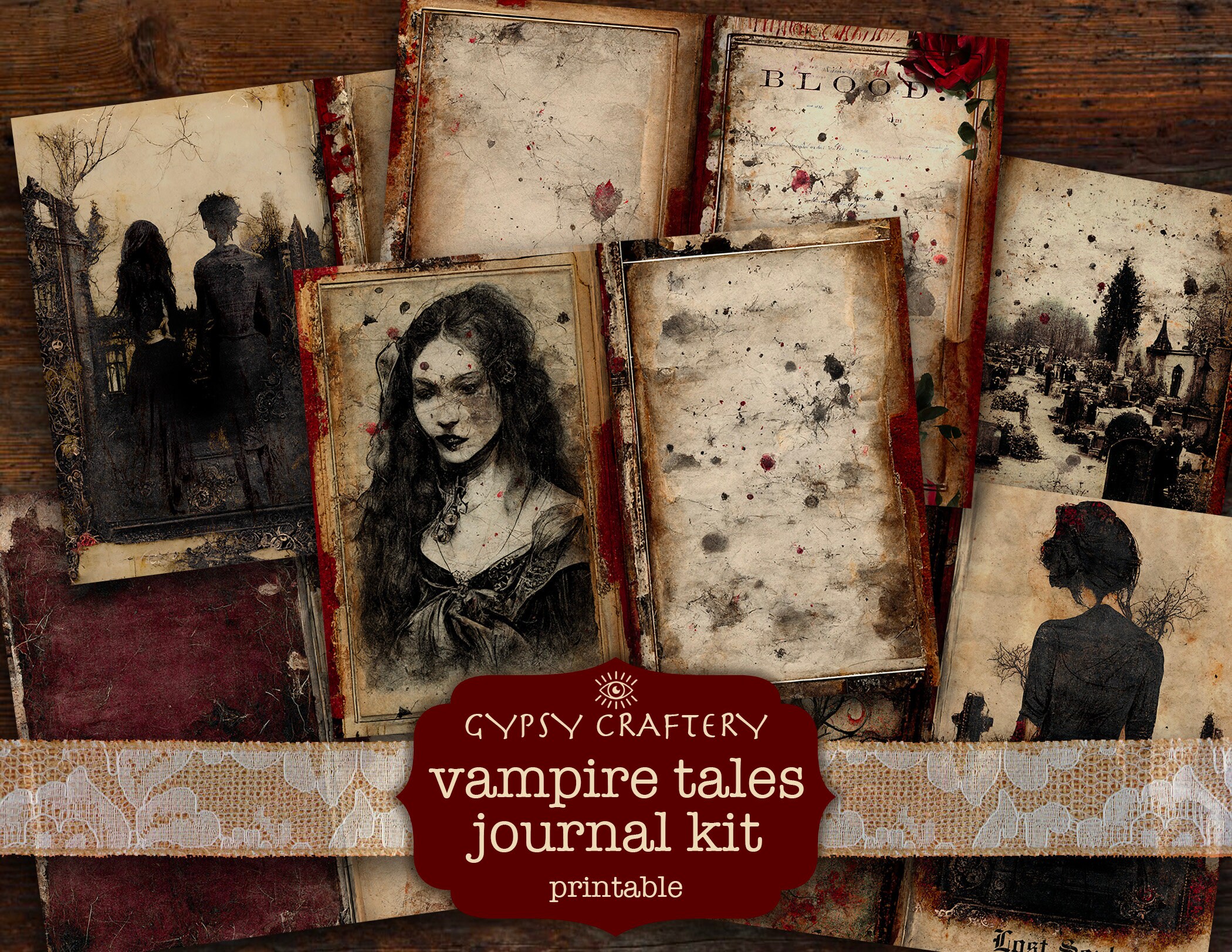 Vampire Tales Junk Journal Kit, Gothic Printable Ephemera (digital ...