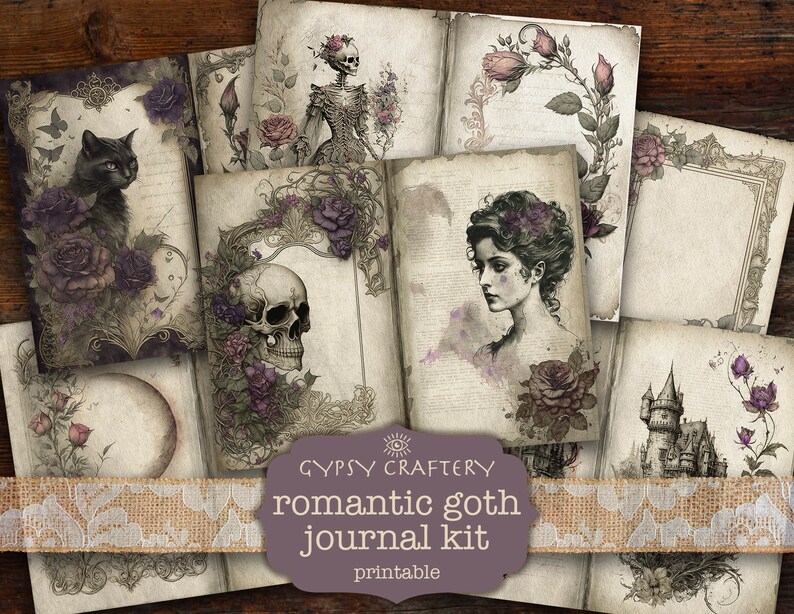 Romantic Goth Junk Journal Kit, Printable Ephemera (digital Download ...
