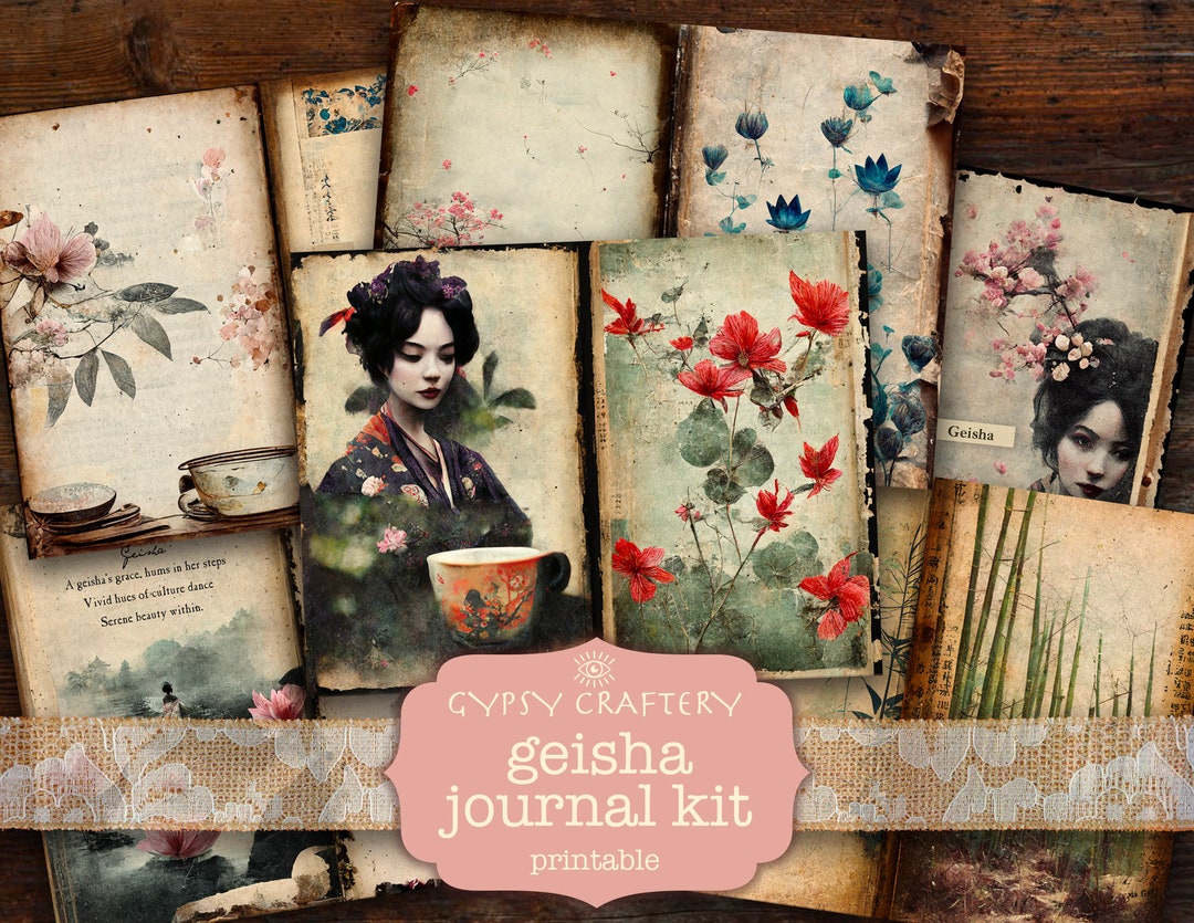 Geisha Junk Journal Kit, Journal Ephemera, Printable Junk Journal Pages, Scrapbooking, ATC Cards ...