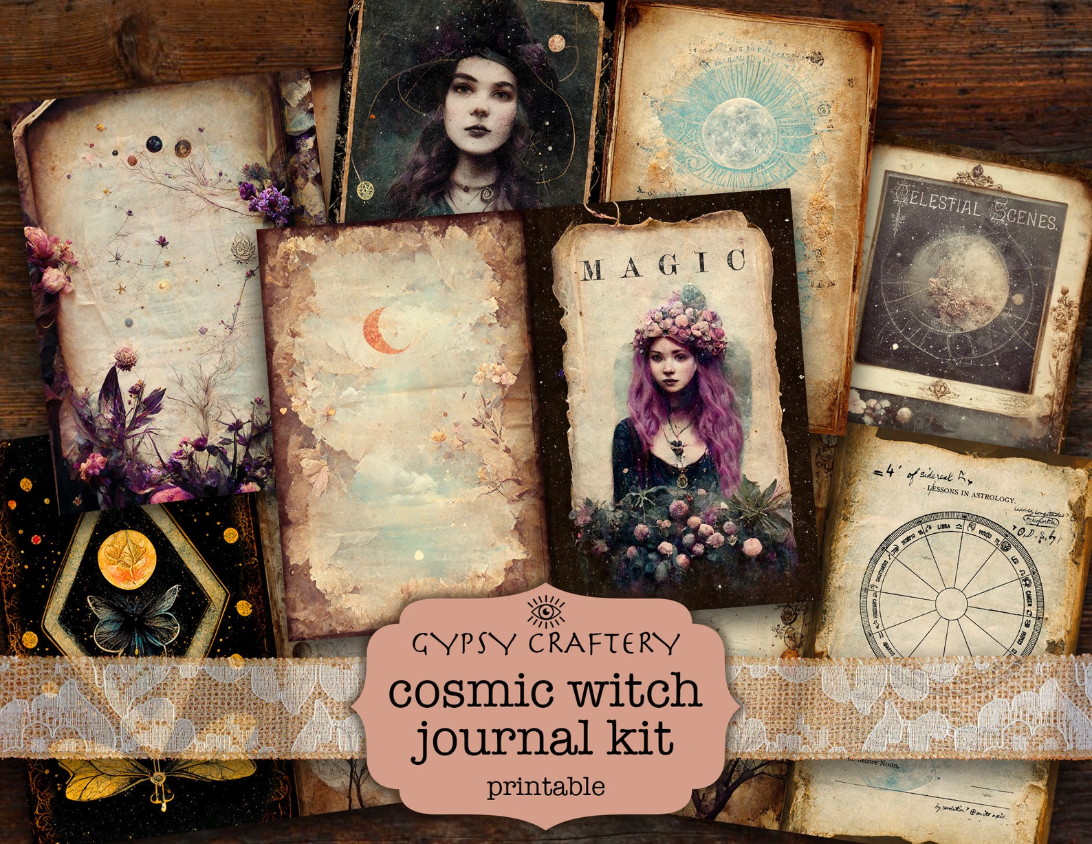 Cosmic Witch Junk Journal Kit Witch Ephemera Grimoire - Etsy