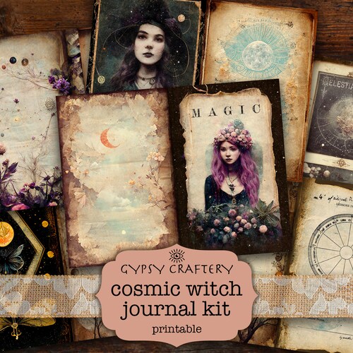 Witch Junk Journal Kit Printable of 24 Sheets Moon Grimoire - Etsy