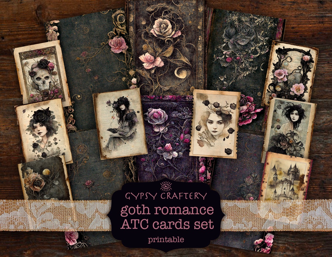 Goth Romance ATC Cards, Printable Junk Journaling Cards (digital ...