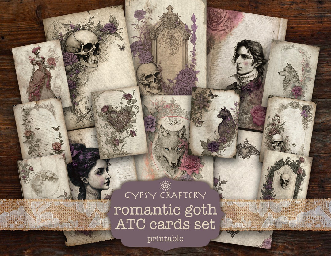 Romantic Goth ATC Cards, Junk Journal Supplies, Goth Ephemera, Digital ...