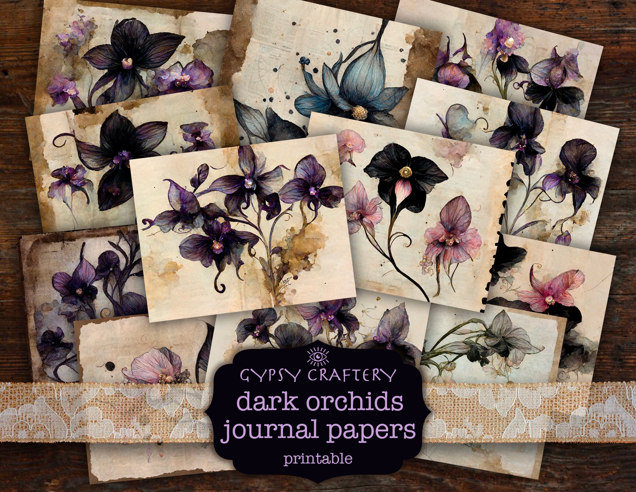 Dark Orchids Junk Journal Papers Printable Journal Pages - Etsy