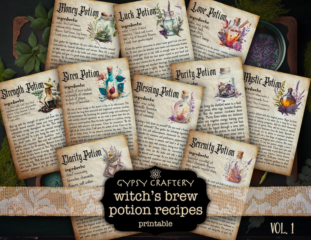 Witch’s Brew Potion Recipes, Printable Grimoire Cards, Bos Pages, Book ...