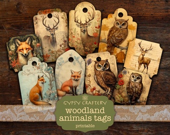 Vintage Woodland Animal Tags, Printable Ephemera, Scrapbook Labels ...