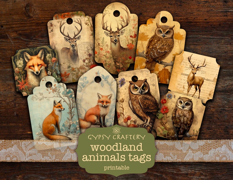 Vintage Woodland Animal Tags, Printable Ephemera, Scrapbook Labels ...