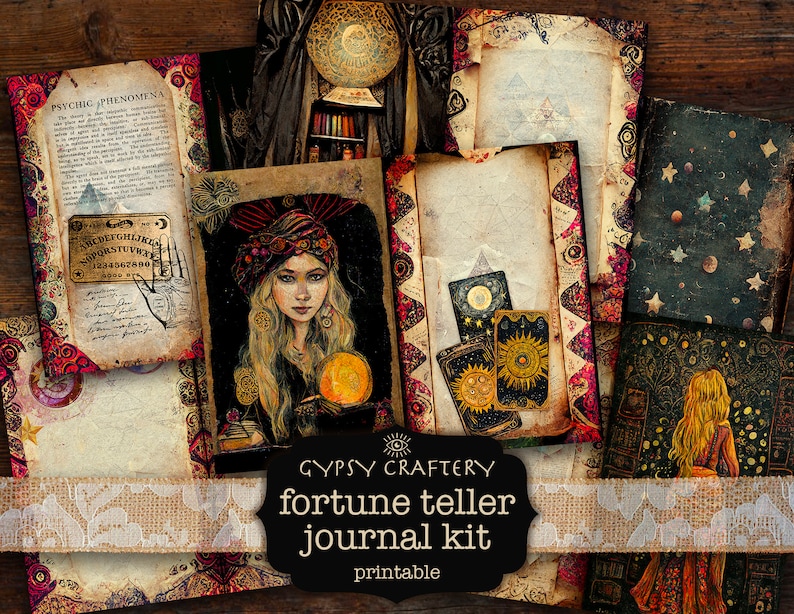 Fortune Teller Junk Journal Kit, Printable Ephemera, ATC Cards (digital ...