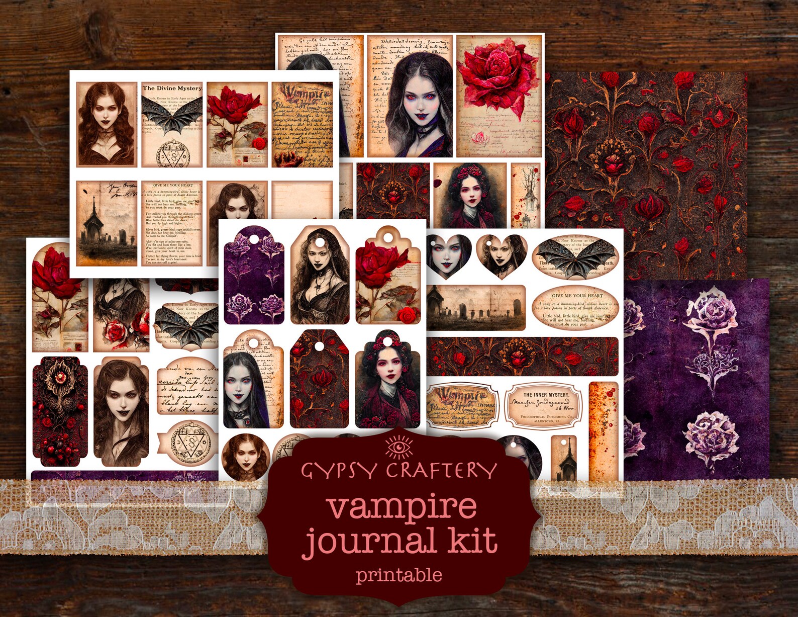 Vampire Junk Journal Kit, Gothic Ephemera, Printable Pages (digital ...