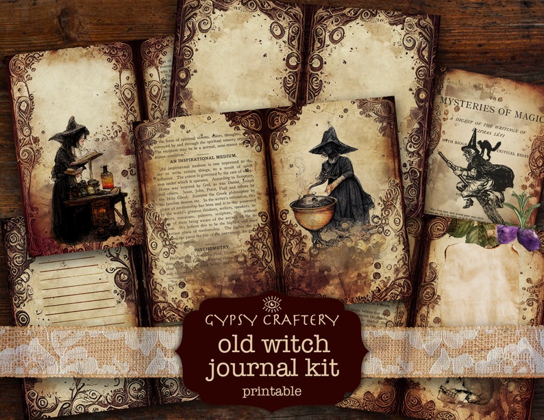 Old Witch Junk Journal Kit, Printable Grimoire Ephemera (digital ...