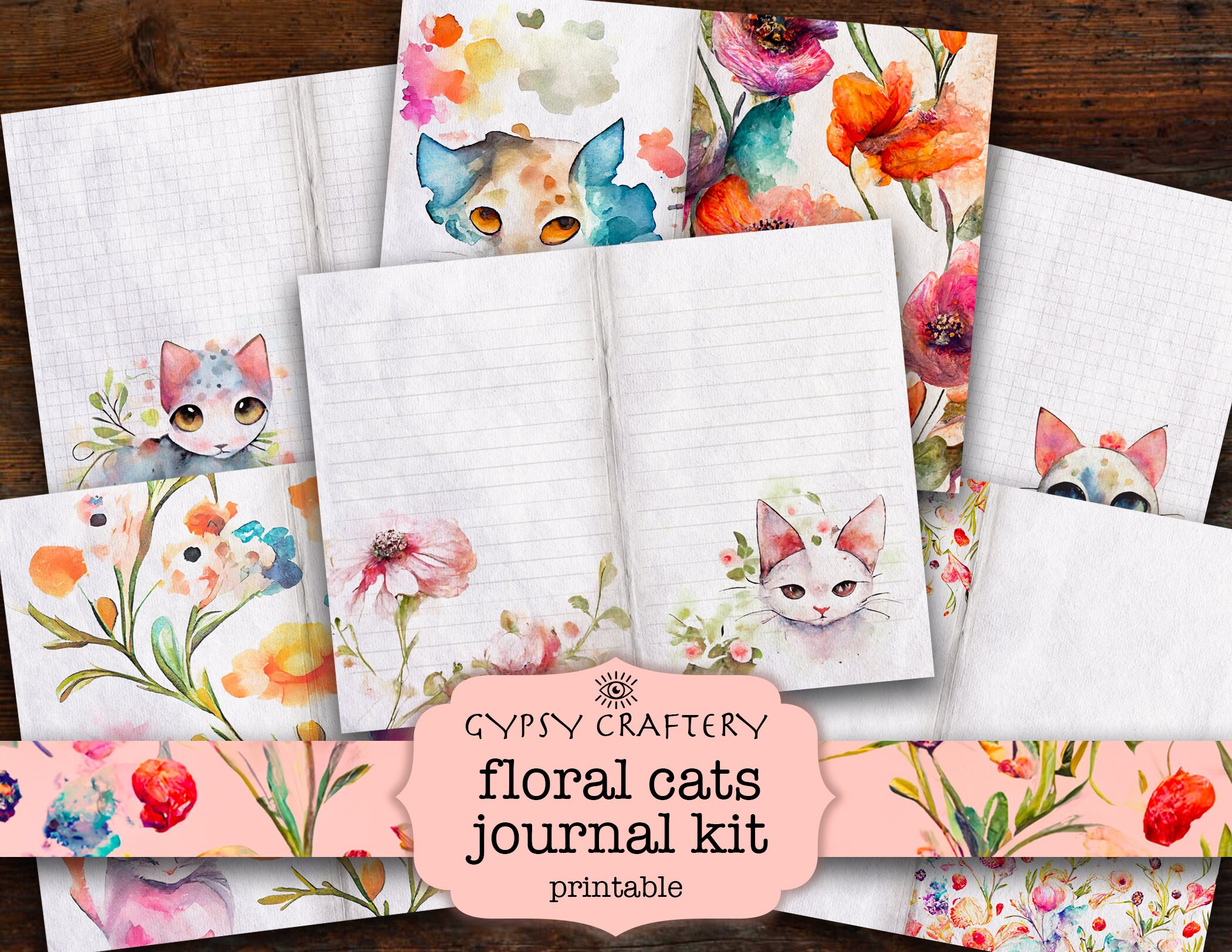 Watercolor Floral Cats Junk Journal Printable Digital Kit - Etsy
