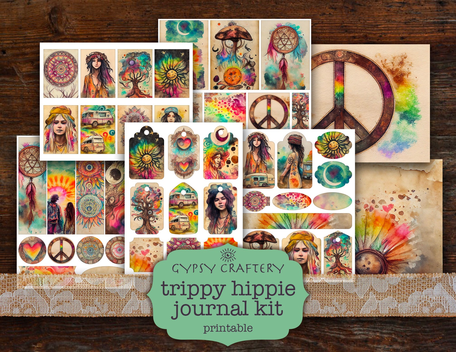 Trippy Hippie Junk Journal Kit Digital Printable Journal - Etsy