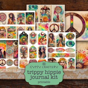 Trippy Hippie Junk Journal Kit, Digital Printable Journal, Ephemera ...