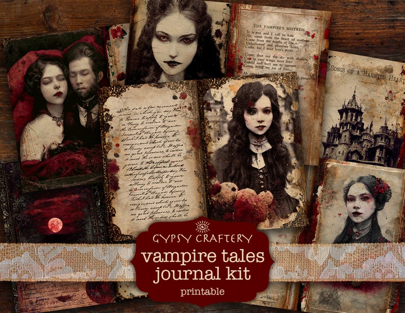 Vampire Tales Junk Journal Kit, Gothic Printable Ephemera (digital ...