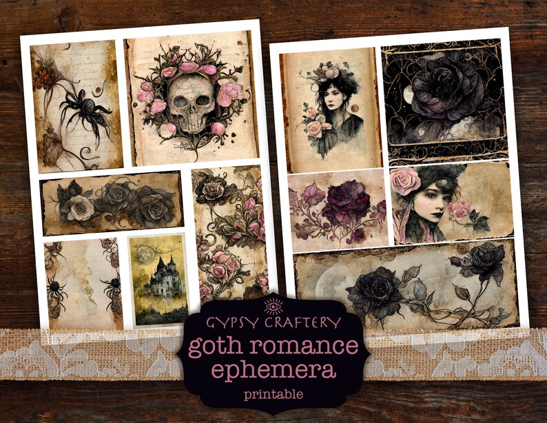 Goth Romance Ephemera Pack, Skull & Roses Collage (digital Download) - Etsy