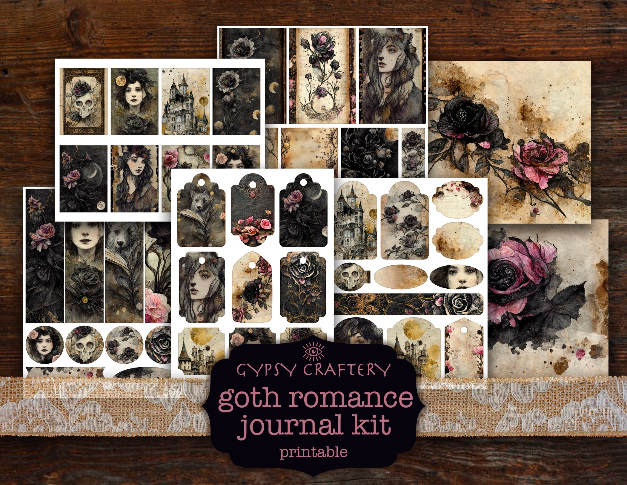 Goth Romance Junk Journal Kit Digital Download Gothic - Etsy