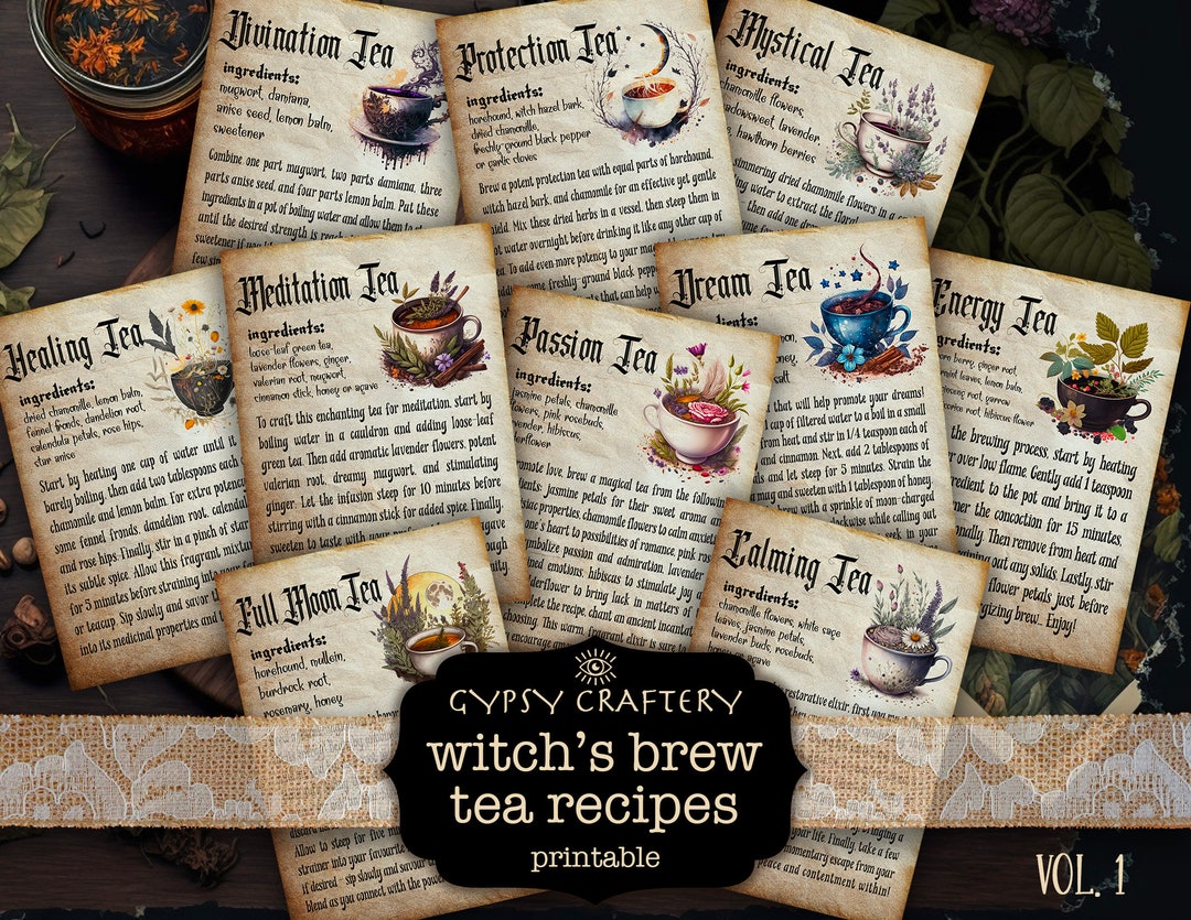 Witch’s Brew Tea Recipes Vol. 1: Printable Cards for Kitchen Witch, BOS ...