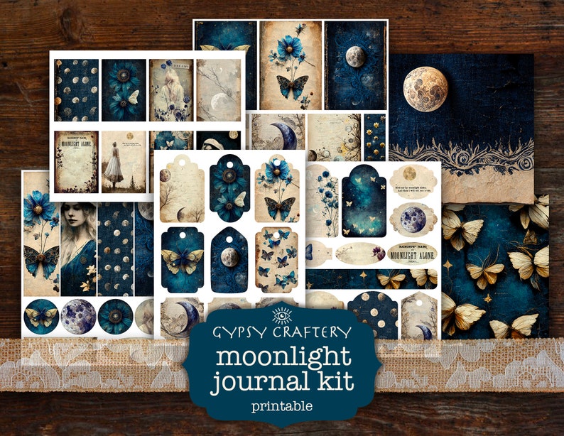 Moonlight Junk Journal Kit, Ephemera, ATC Cards (printable) - Etsy