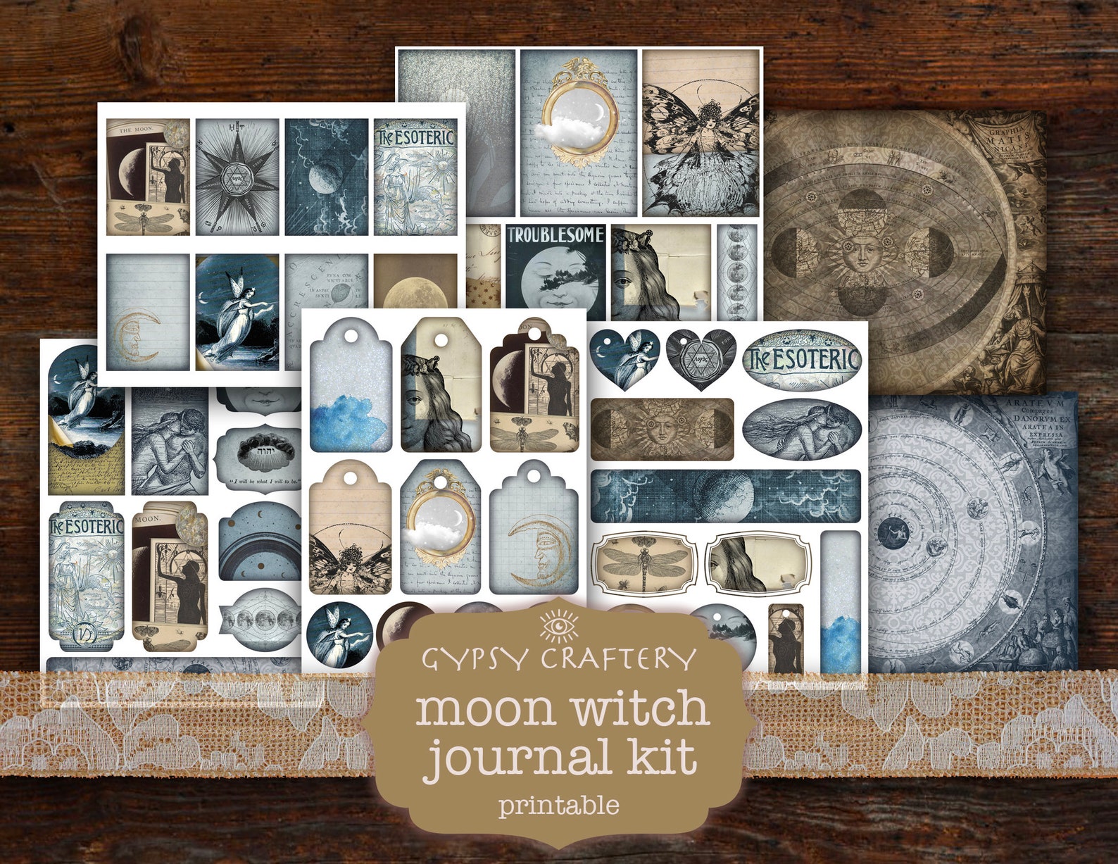 Moon Witch Junk Journal Kit Printable Digital Kit Ephemera - Etsy
