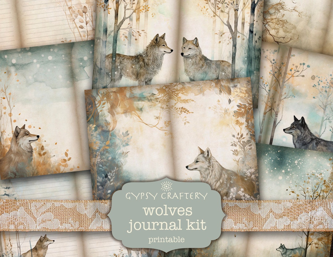 Wolves Junk Journal Kit, Wolf Digital Journal Kit, Forest Wolf ...