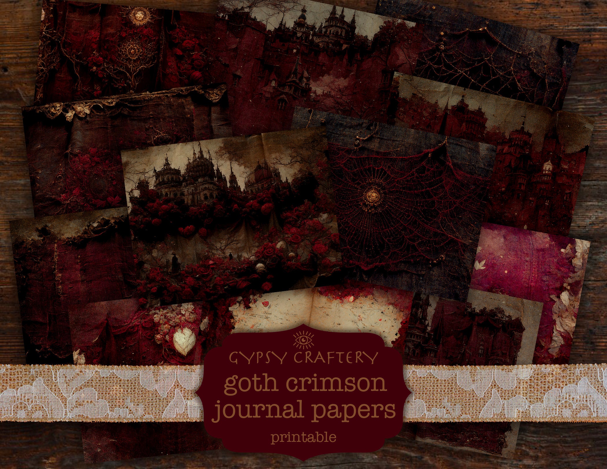 Goth Crimson Junk Journal Papers Printable Background Pages - Etsy