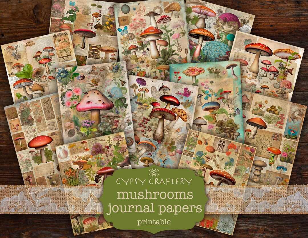 Mushroom Junk Journal Papers, Vintage Scrapbook Paper (digital Download ...
