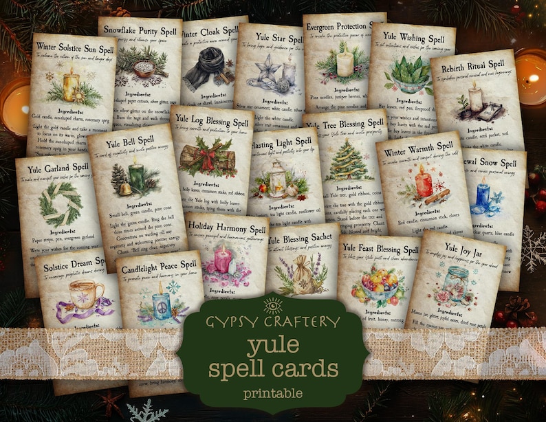 Yule Witchcraft Spells: Printable Cards for Grimoire, Book of Shadows ...