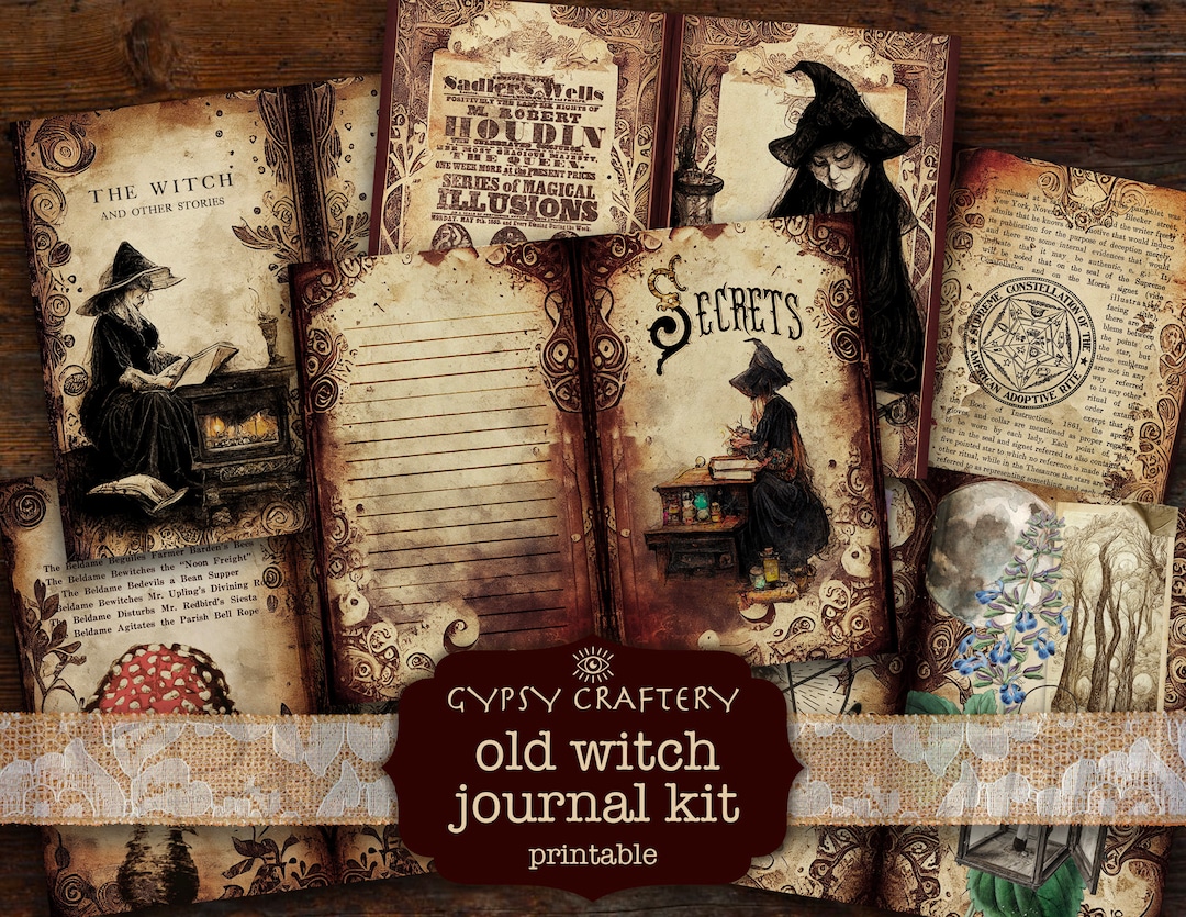 Old Witch Junk Journal Kit, Digital Download, Witch Ephemera, Grimoire ...