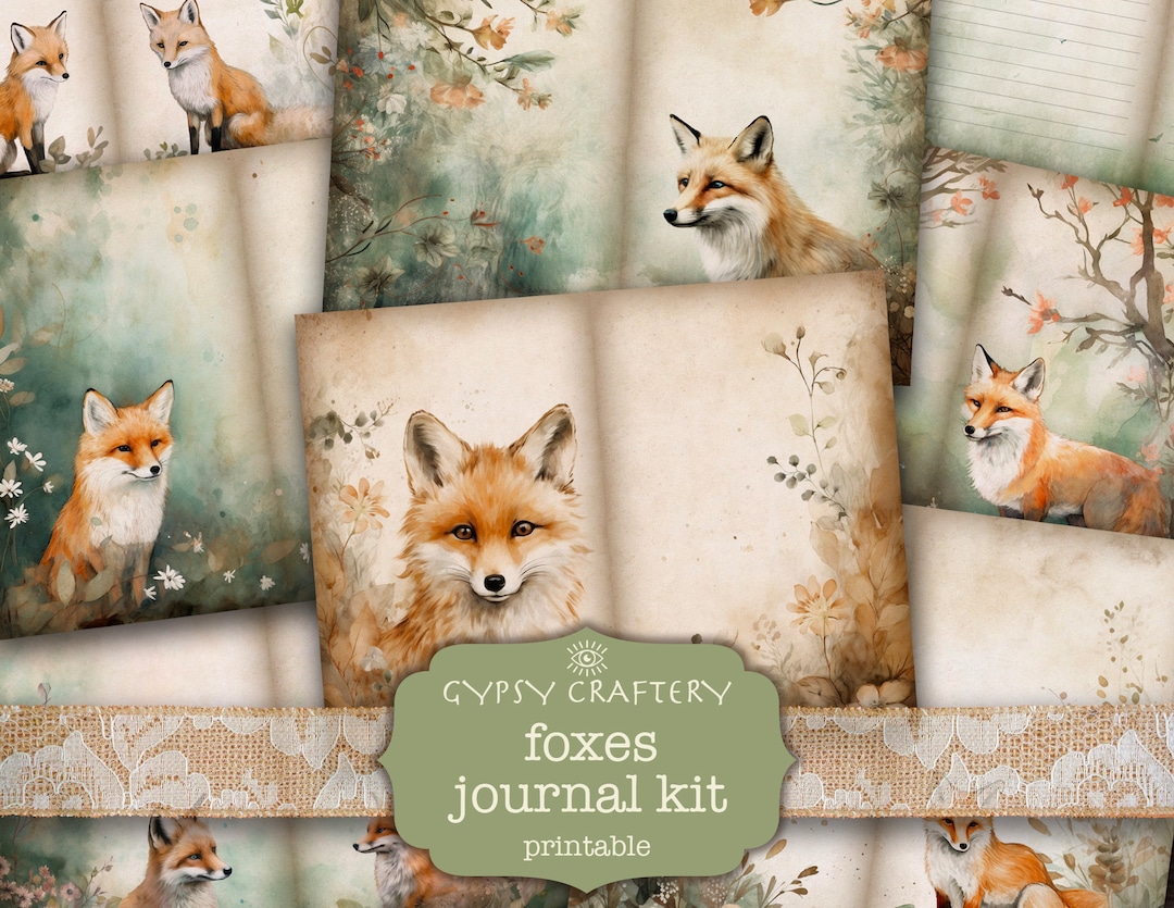 Foxes Junk Journal Kit, Fox Digital Journal Kit, Forest Fox Printable ...