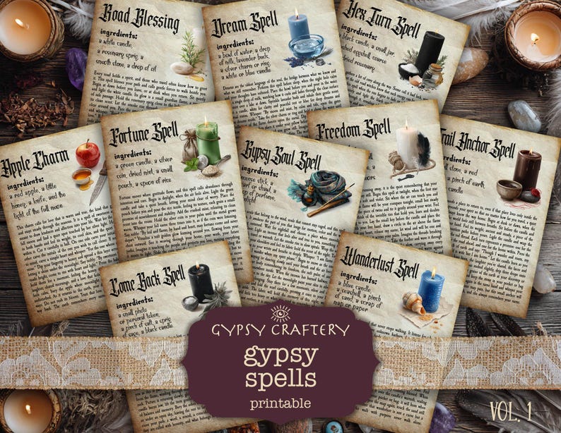 Gypsy Witchcraft Spells Vol. 1: Printable Cards for Grimoire, Book of ...