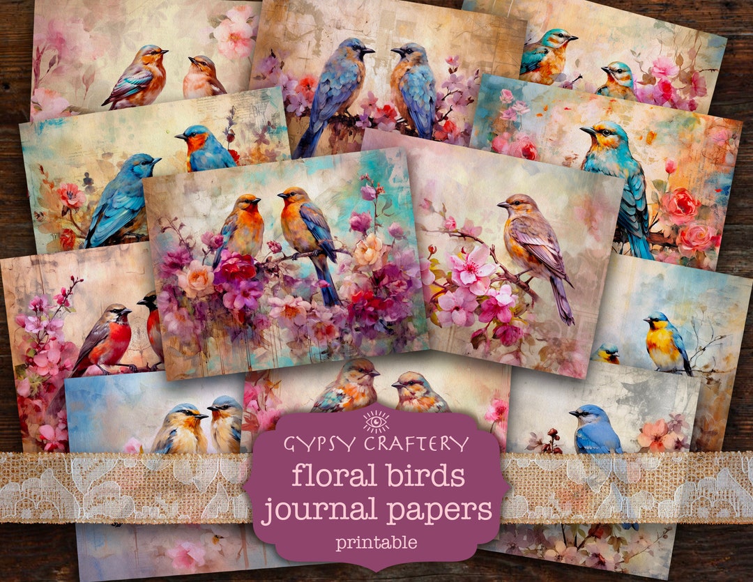 Floral Birds Junk Journal Pages, Spring Garden Paper (digital Paper ...