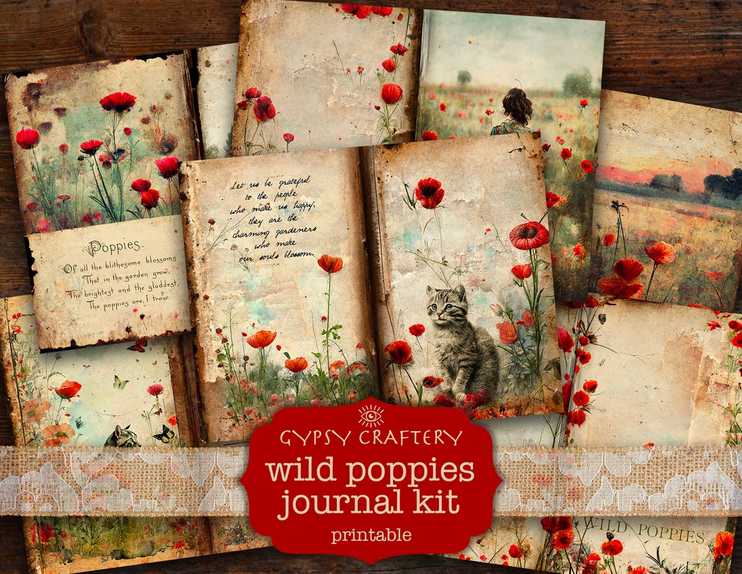 Wild Poppies Junk Journal Kit, Poppy Journal Printable, Ephemera Pack ...