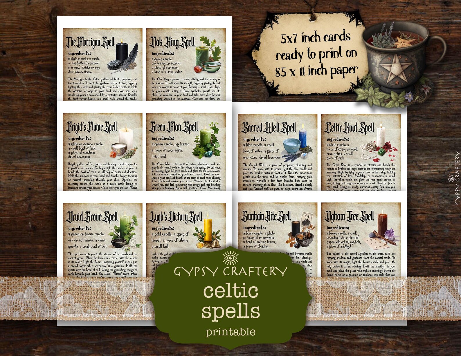 Celtic Witchcraft Spells Vol. 1: Printable Cards for Grimoire, Book of ...