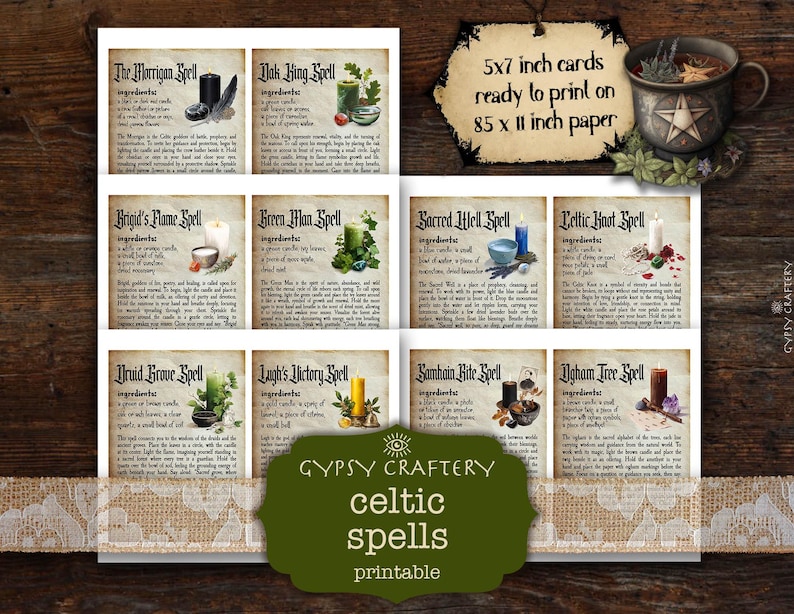 Celtic Witchcraft Spells Vol. 1: Printable Cards for Grimoire, Book of ...