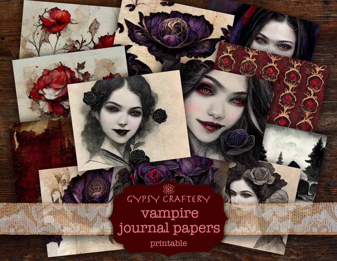 Vampire Junk Journal Printable Paper, Dark Roses, Witchy Scrapbook ...