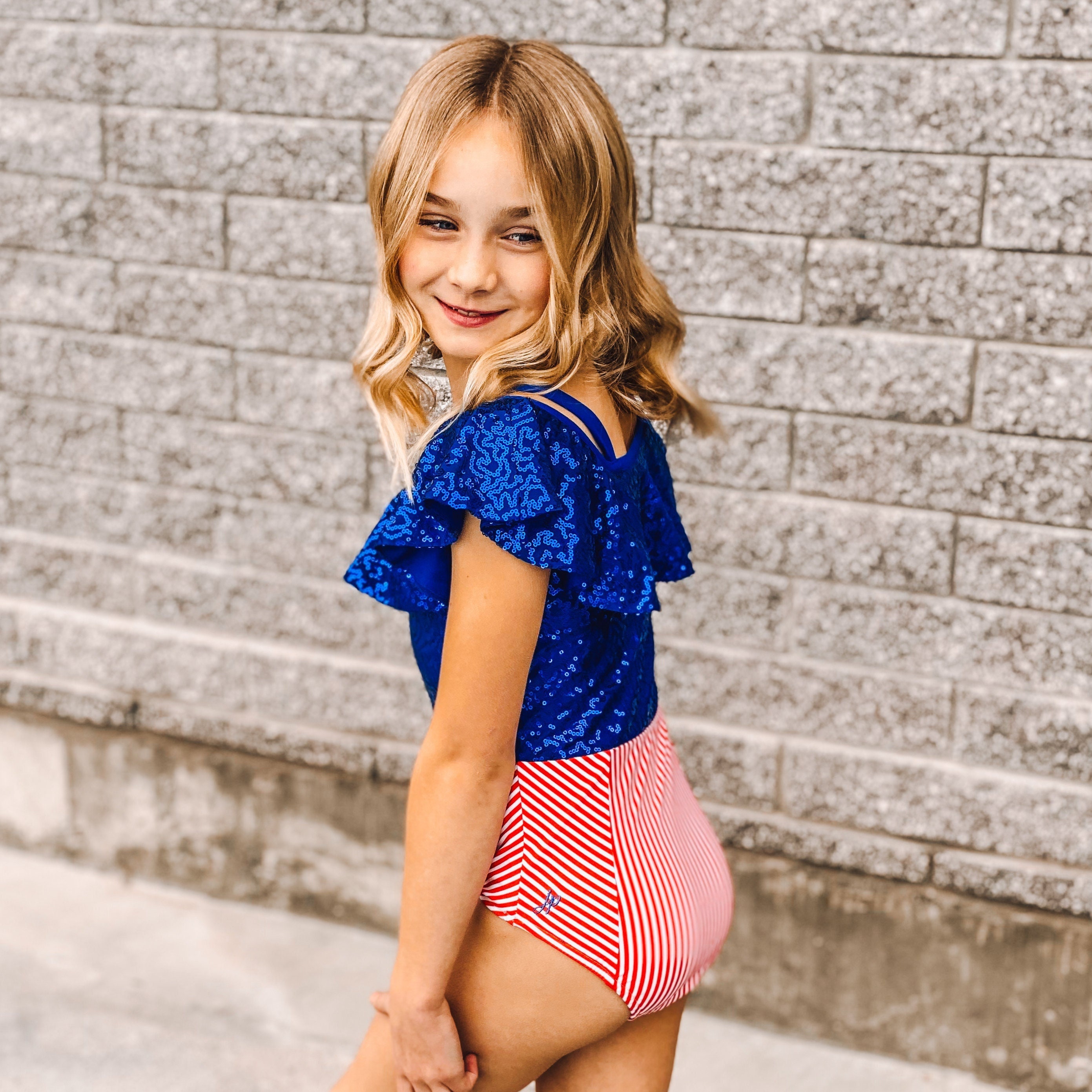Girls Sequin One Piece Swimsuit Patriotic Glamorous Blue And Etsy Australia