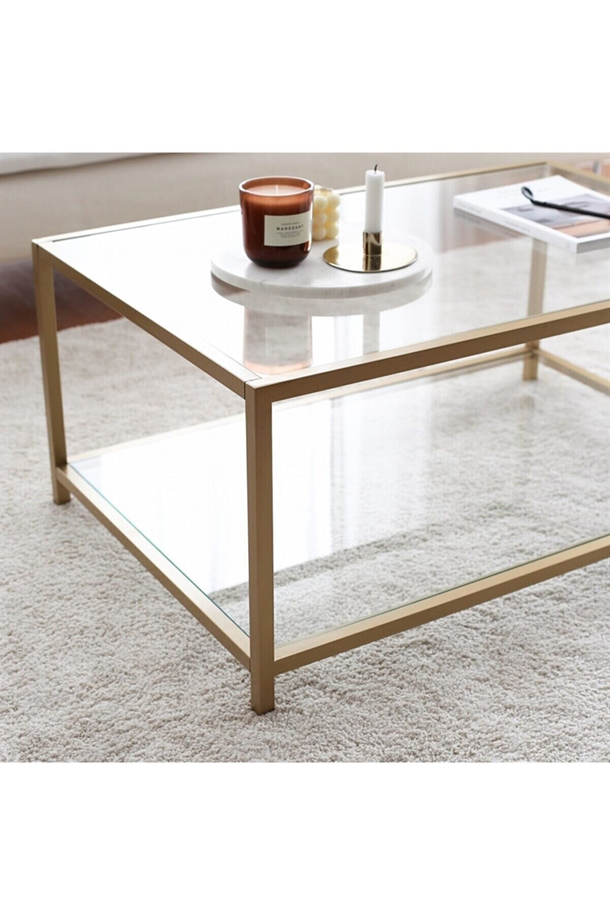 Gold Unbreakable Glass Coffee Table With Storagemodern Gold - Etsy