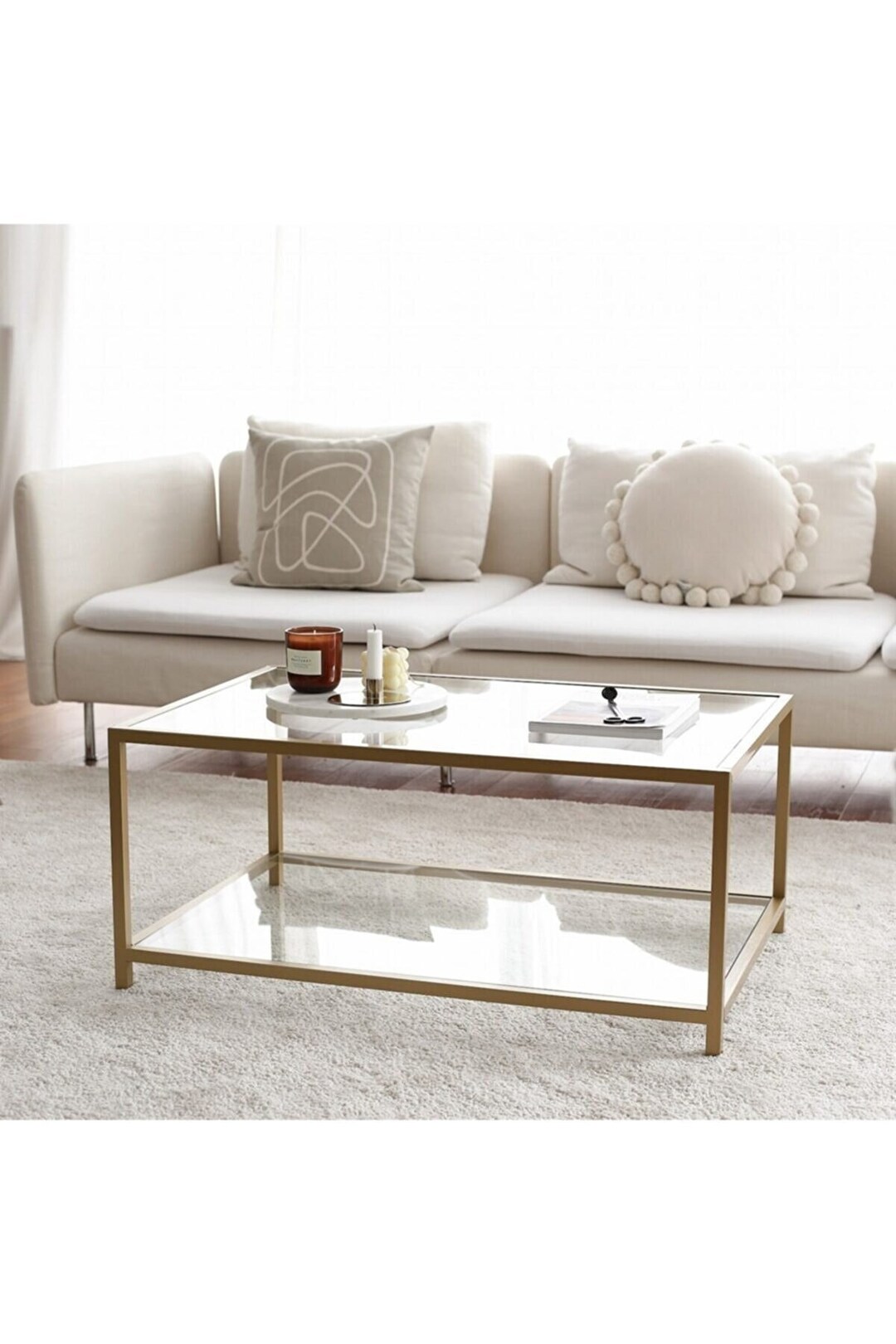 Gold Unbreakable Glass Coffee Table With Storagemodern Gold - Etsy