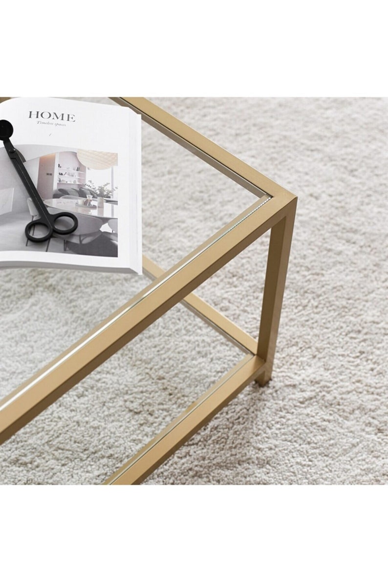 Gold Unbreakable Glass Coffee Table With Storagemodern Gold - Etsy