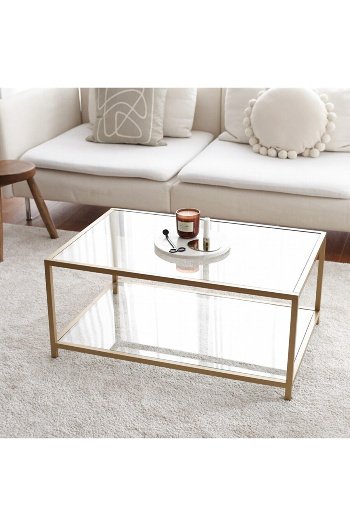 Gold Unbreakable Glass Coffee Table With Storagemodern Gold - Etsy