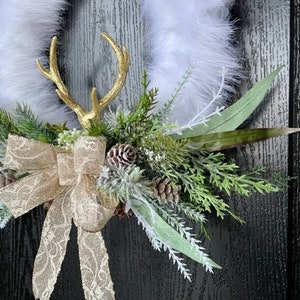 Rustic Glam Wreath, Antler Wreath, Faux Fur Wreath, Fluffy White Winter ...