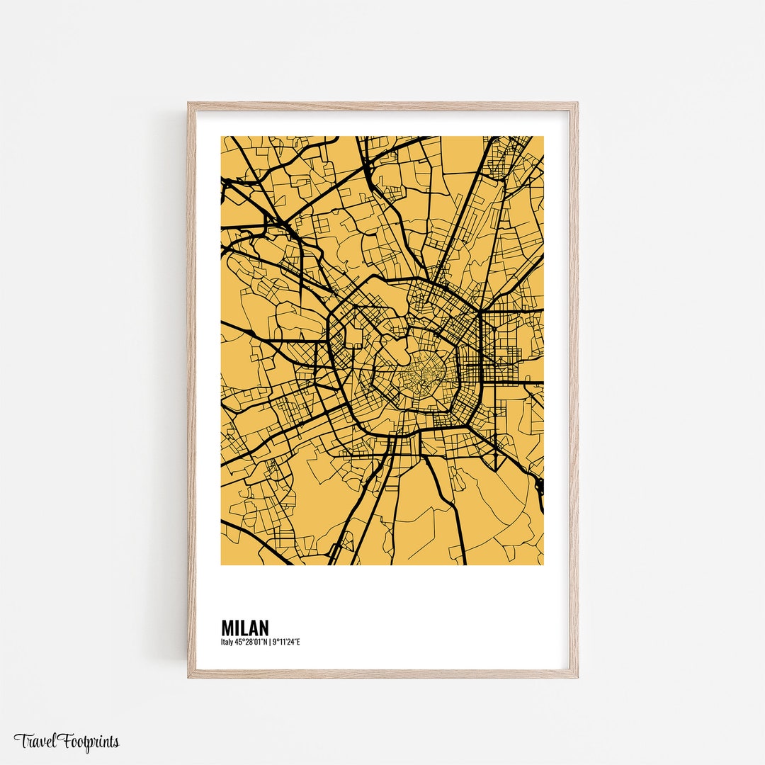 MILAN Yellow City Map, Milan Print, Europe Milan Poster, Milan Yellow ...