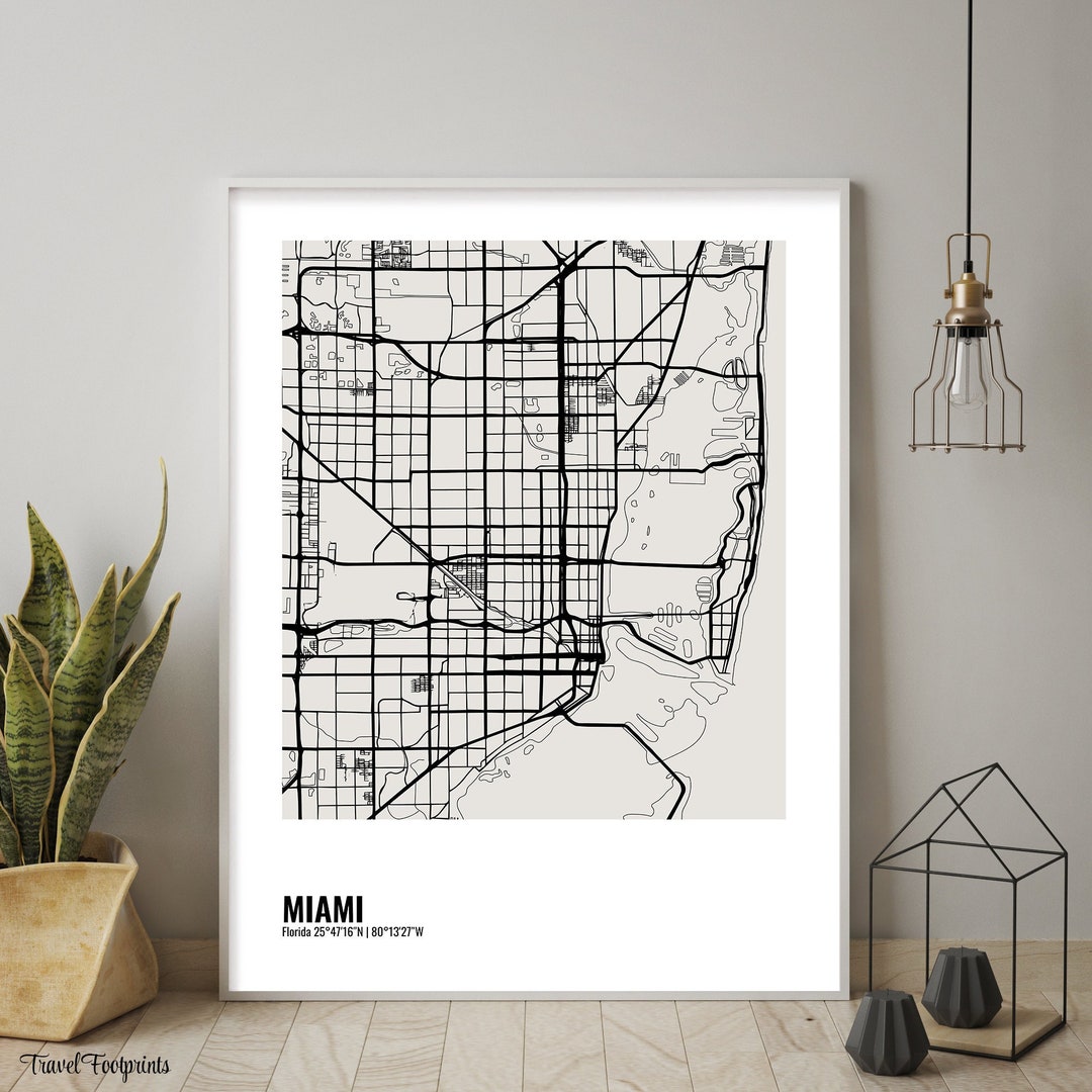 MIAMI City Map, Miami Poster, Florida Miami Print, Miami Street Map Art ...