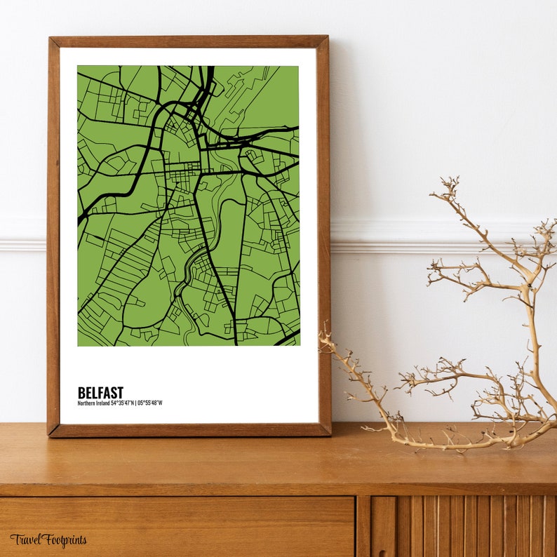 BELFAST Green City Map, Belfast Poster, Europe Belfast Print, Belfast ...