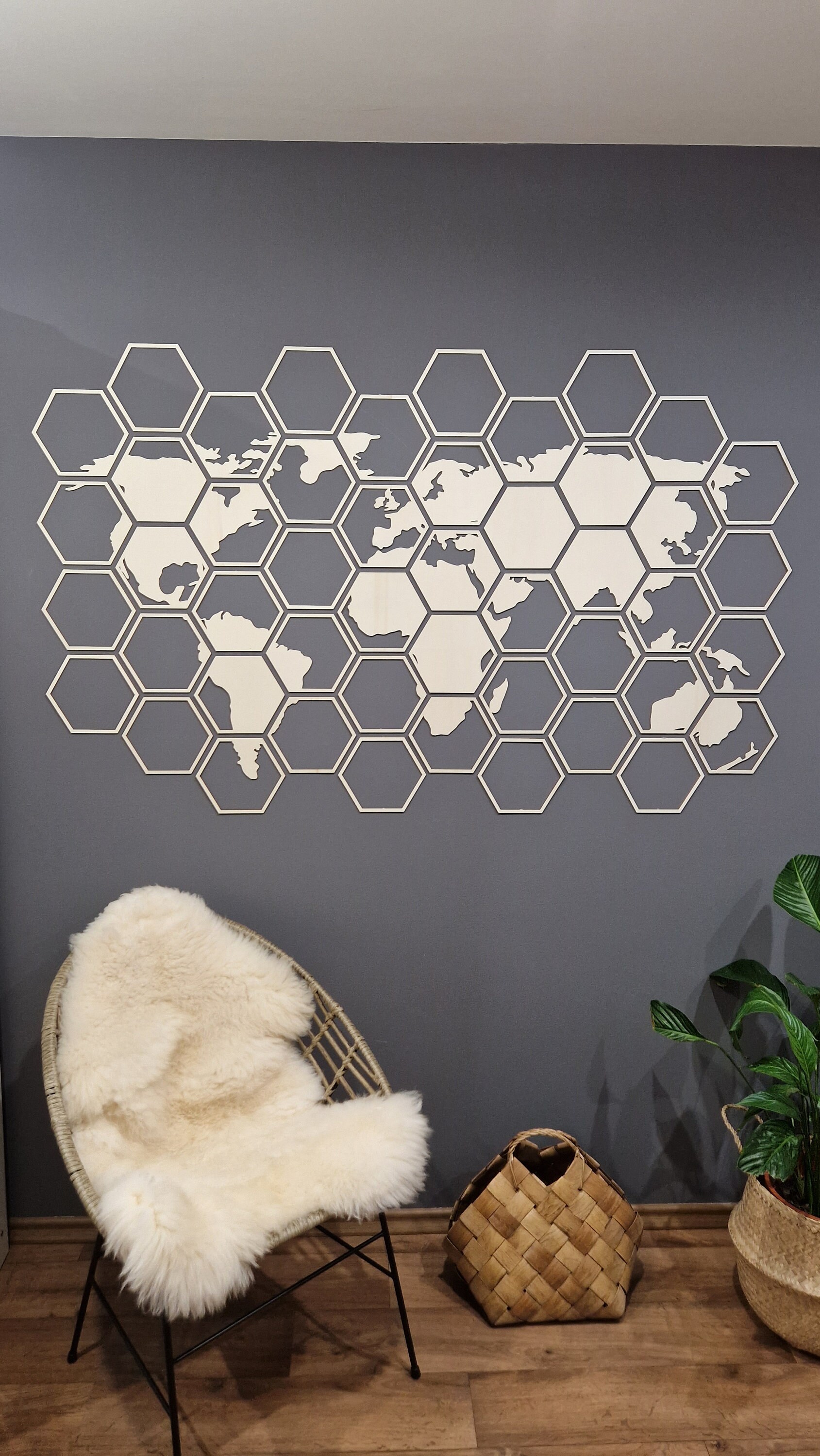 Hexagon World Map Wall Art - Etsy