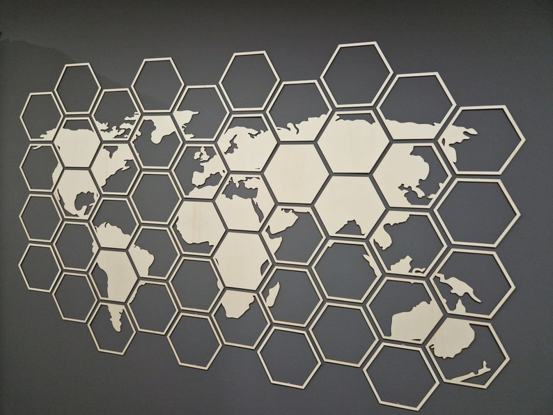 Hexagon World Map Wall Art - Etsy