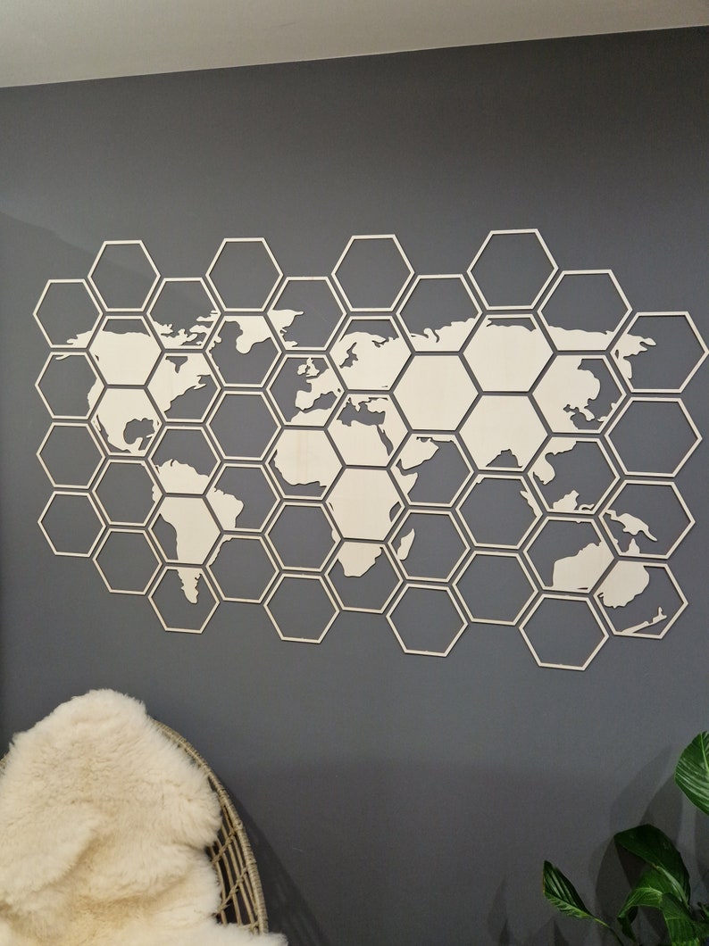 Hexagon World Map Wall Art - Etsy