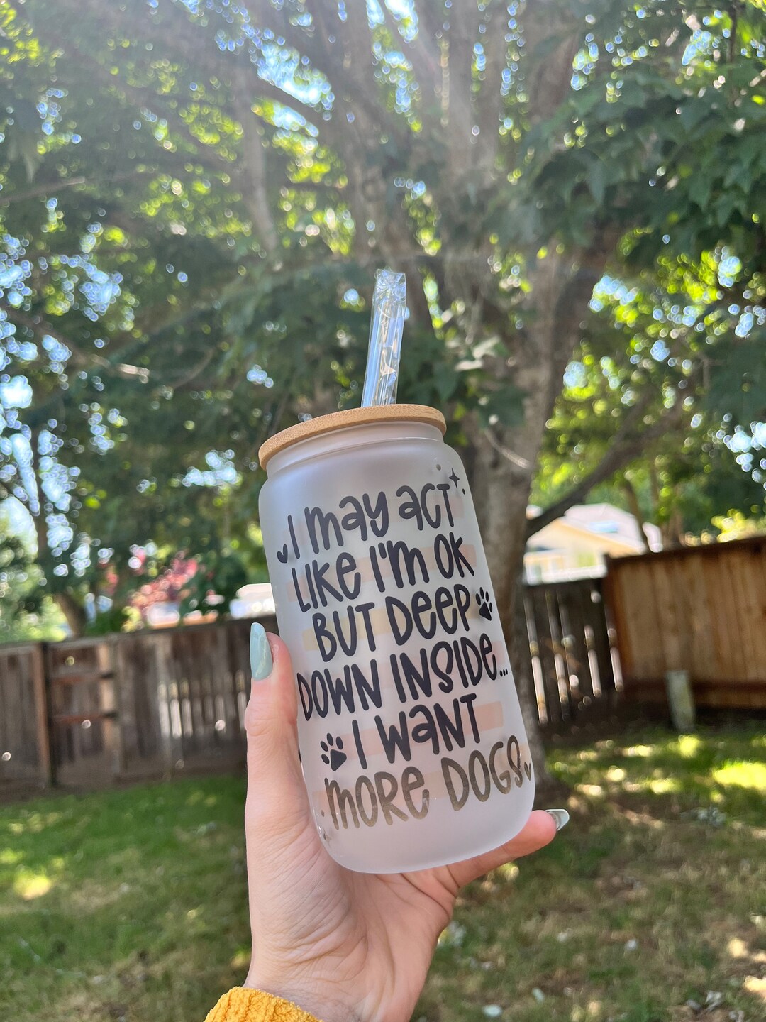 I Want More Dogs Frosted Glass: 16oz Iced Coffee Cup With Bamboo Lid - Etsy