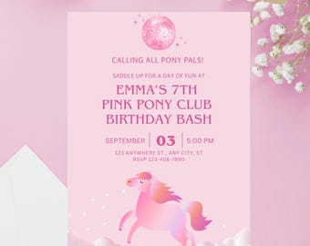 Pink Pony Club Birthday Invitation Template - Etsy