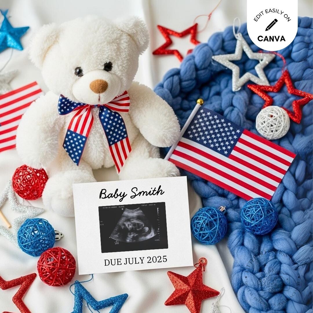 Fourth of July Digital Pregnancy Announcement, Editable Patriotic Baby ...